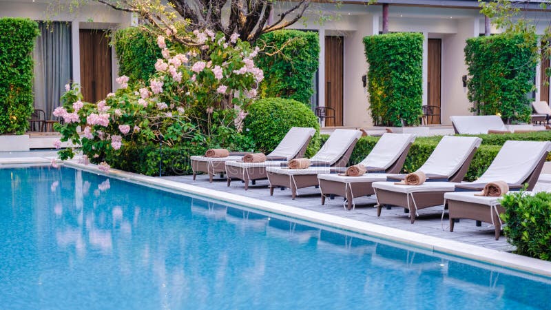 Luxury 5 Star Hotel Pool in Asia with Chairs Stock Image - Image of ...