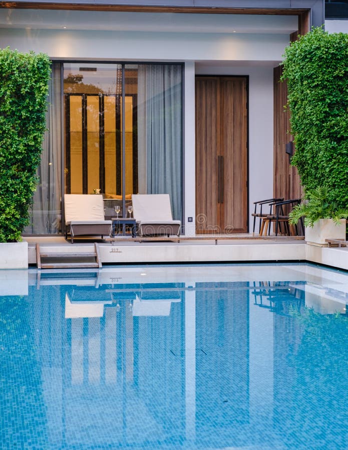 Luxury 5 Star Hotel Pool in Asia with Chairs Stock Image - Image of ...