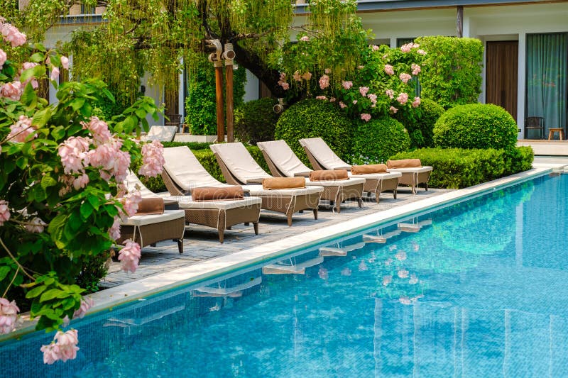 Luxury 5 Star Hotel Pool in Asia with Chairs Stock Image - Image of ...