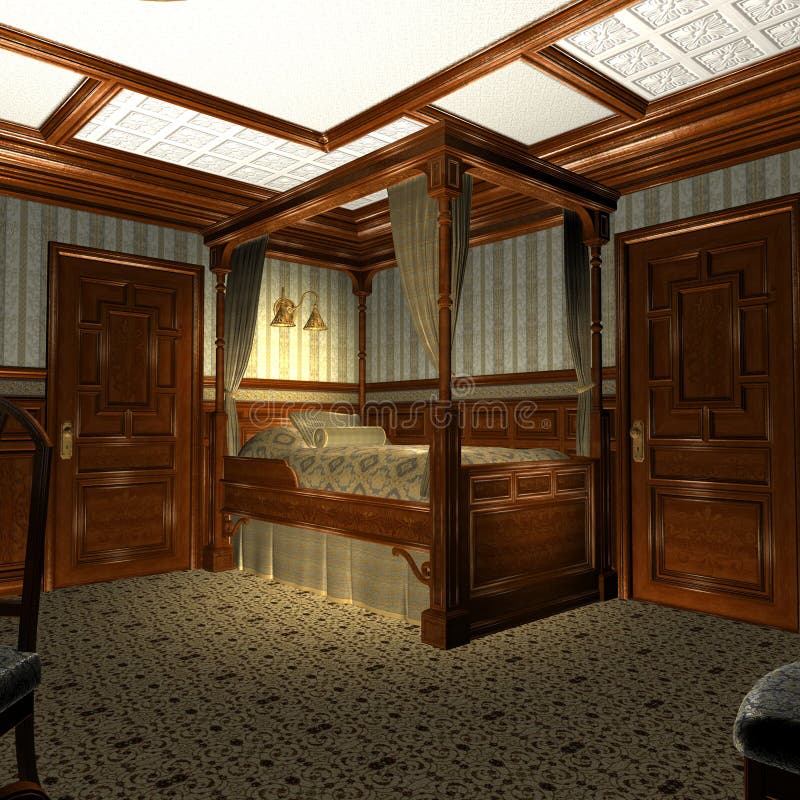 Luxury Stateroom on a Old Luxury Ship Stock Illustration - Illustration ...