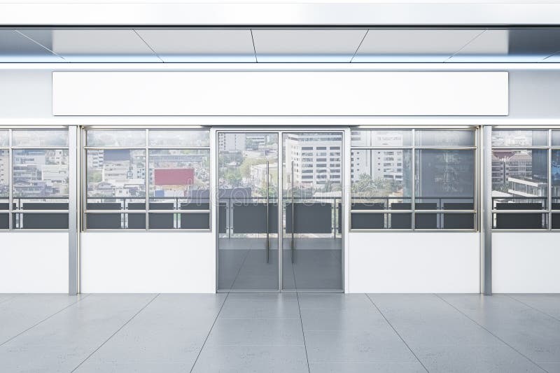 Luxury Storefront with Empty Wide Mock Up Banner and City Window ...