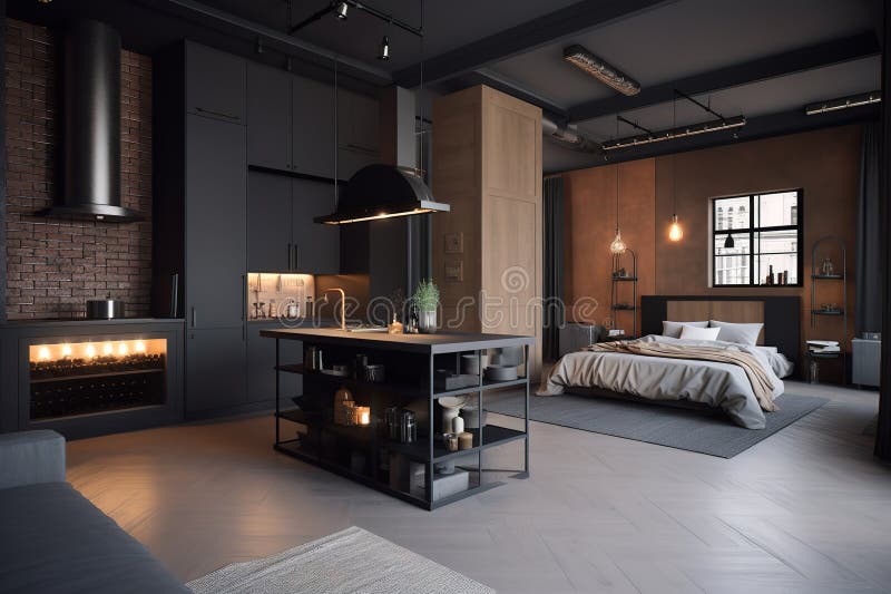 Luxury Studio Apartment. Generative AI Stock Illustration ...