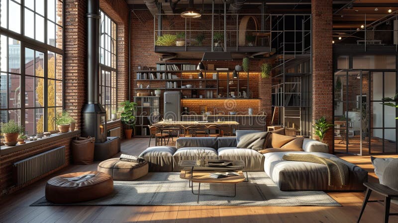 Luxury Studio Apartment in a Loft Style in Dark Colors Stock ...