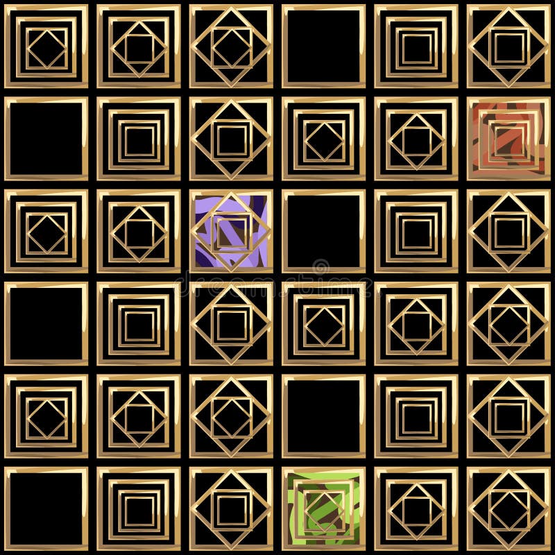 Geometric Vector Seamless Pattern. Different Patterned Gold Squares on ...