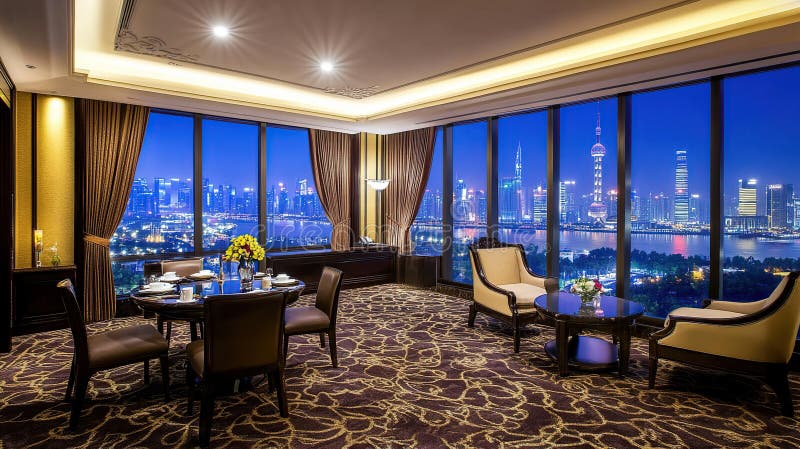 Luxury Suite Dining, City Night View, Relaxation Stock Image - Image of ...
