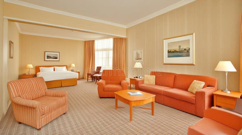 Luxury Suite, Spacious Room, Orange Decor Stock Photo - Image of large ...