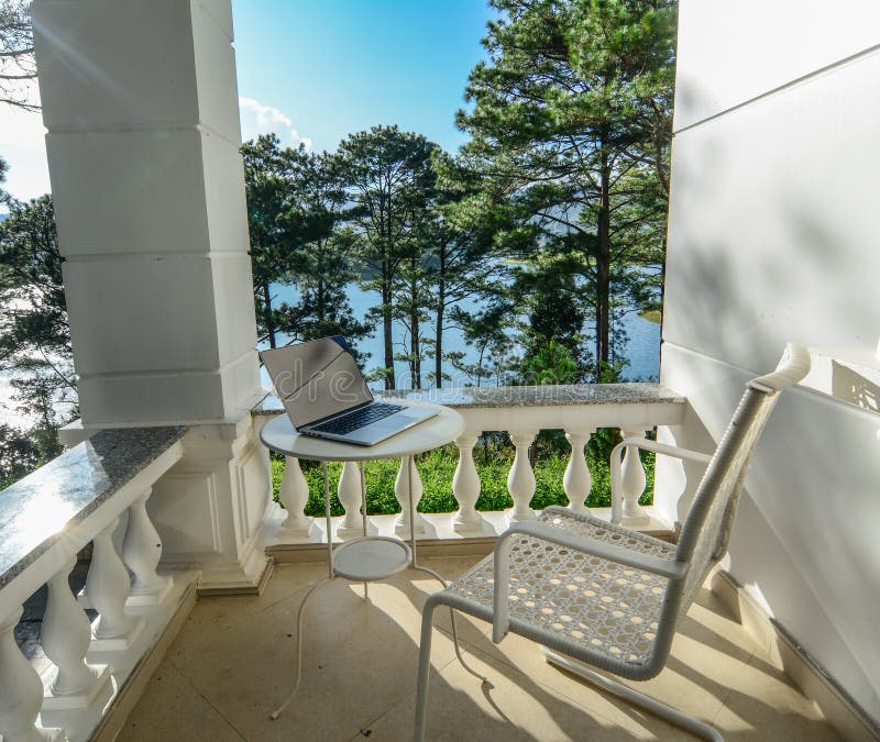 Luxury Summer House with Pine Trees Stock Image - Image of balcony ...