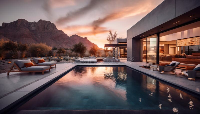 Luxury Sunset Poolside Relaxation with Stunning Landscape View ...