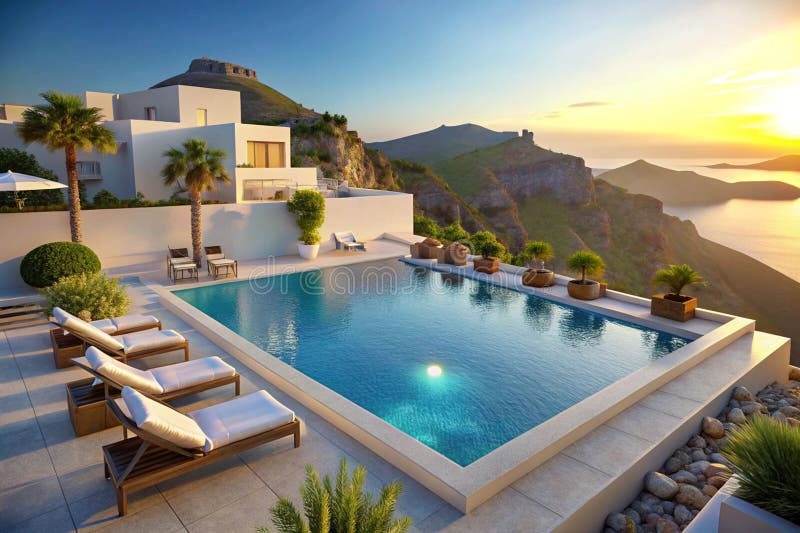 Luxury Swimming Pool Area 3d Rendering Stock Illustration ...