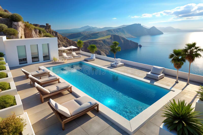 Luxury Swimming Pool Area 3d Rendering Stock Illustration - Illustration of vehicle, villa ...