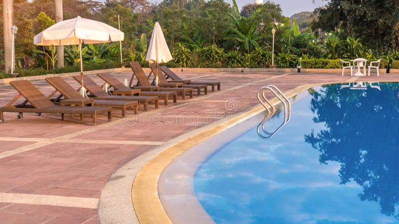 Luxury Swimming Pool in Morning Stock Photo - Image of paradise, home ...