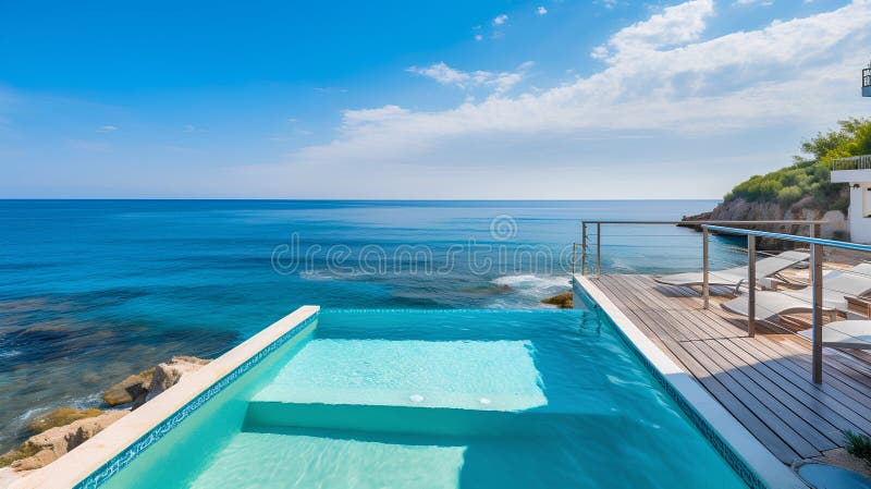 Luxury Swimming Pool in Luxury Villa with Sea View, Greece Stock ...