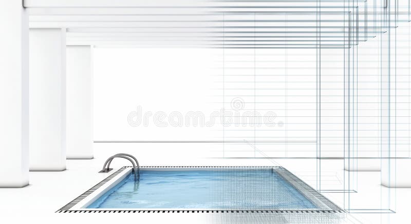 Luxury Swimming Pool with Wire-frame Stock Illustration - Illustration ...