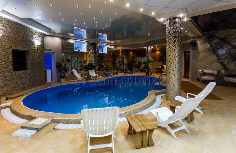Luxury Swimming Pools in a Modern Hotel Stock Image - Image of fitness ...