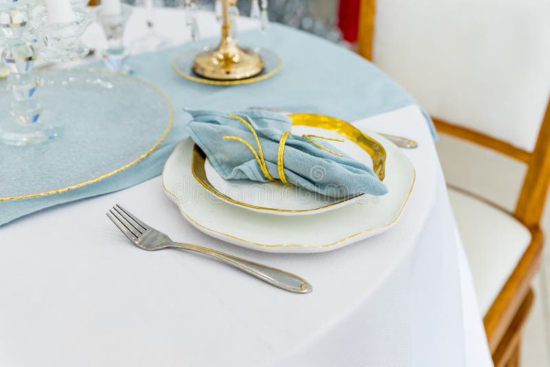 Luxury Table Setting in Marine Style with Candles. Table Served for ...