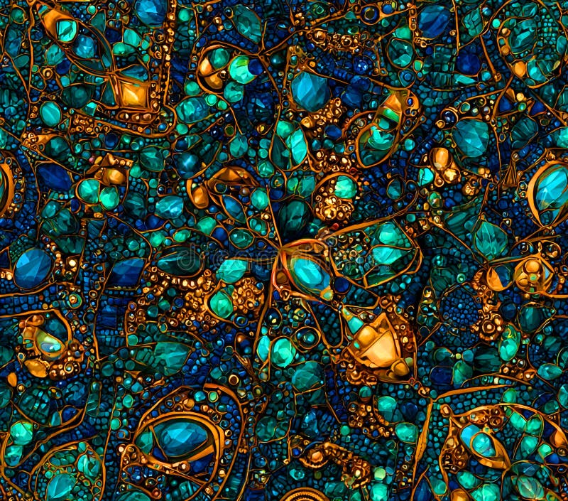 Luxury Teal and Gold Jewel Texture Seamless Pattern Stock Illustration ...