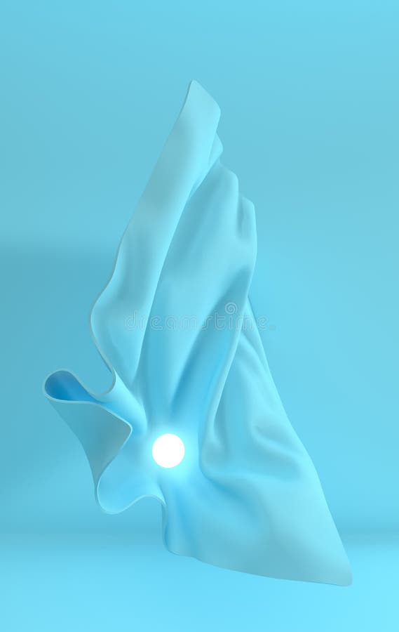 Luxury Textile Fabric in Motion with Luminous Sphere 3d Render. Blue ...