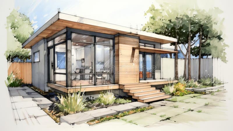 Luxury Tiny Home Design with Post-and-beam Architecture Style Stock ...