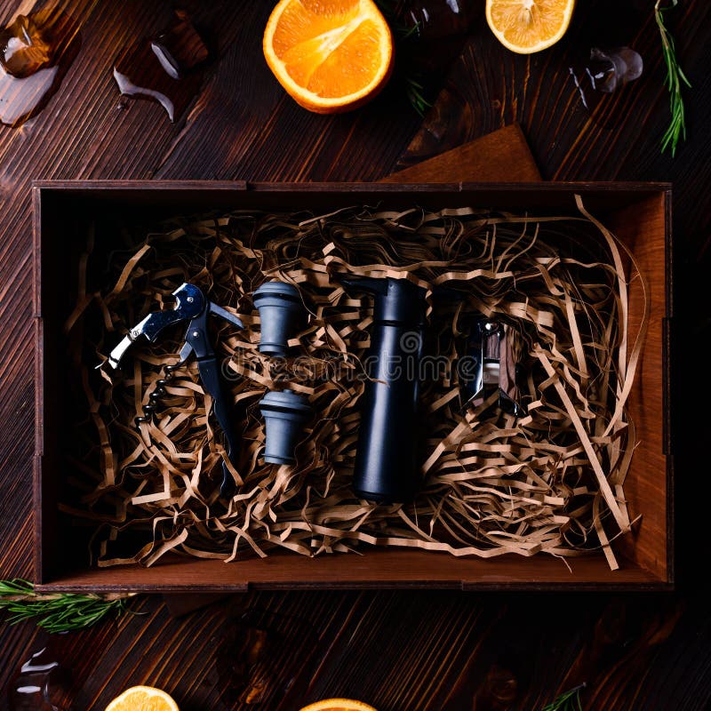 Luxury Tools for Winery with Corks for Wine on Wooden Table, Sommelier ...