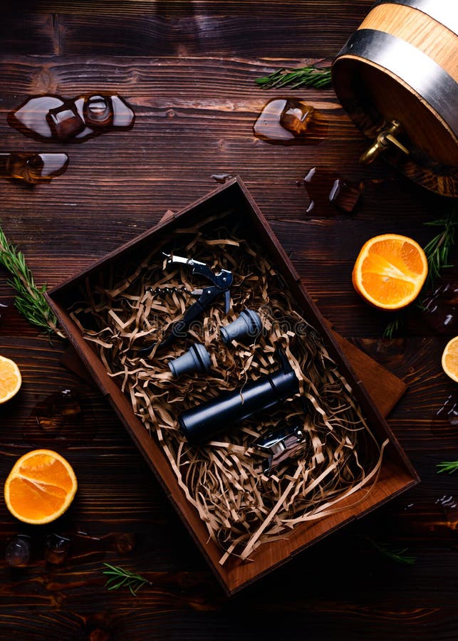 Luxury Tools for Winery with Corks for Wine on Wooden Table, Sommelier ...