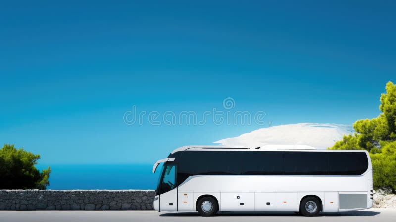 Luxury Tourist Bus on Mediterranean Coast. Stock Illustration ...