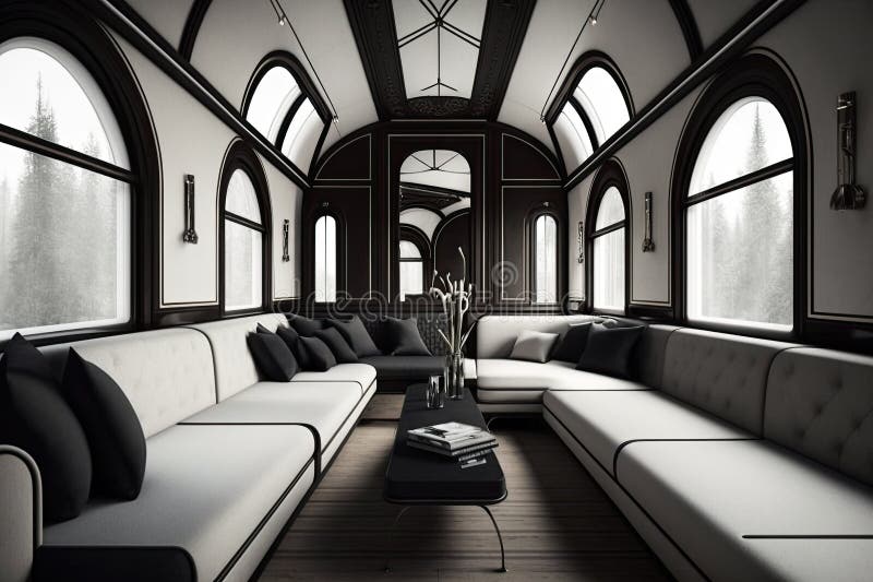 Luxury Train with Black and White Interior, Sleek and Modern Stock ...