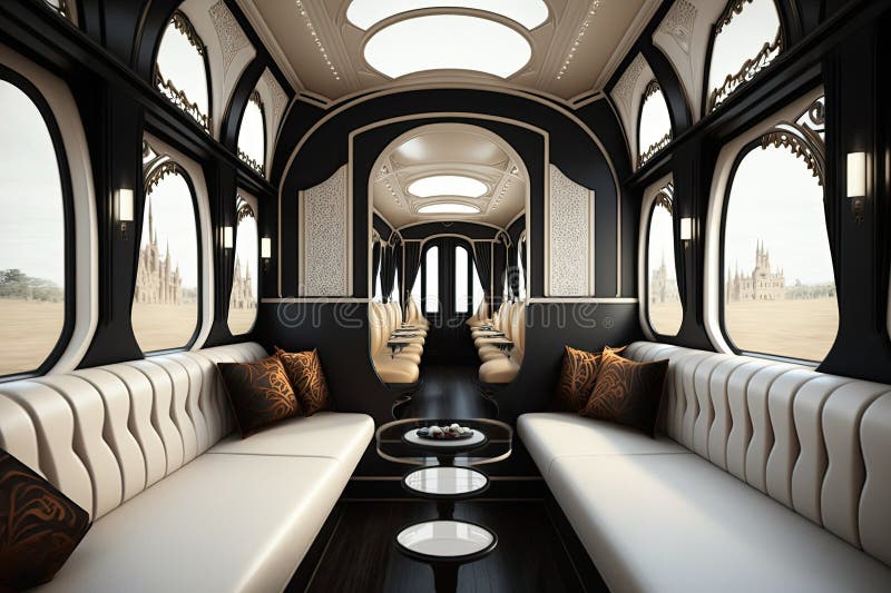 Luxury Train with Black and White Interior, Sleek and Modern Stock ...