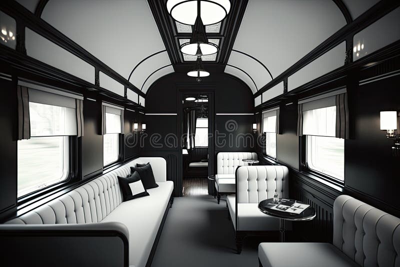 Luxury Train with Black and White Interior, Sleek and Modern Stock ...