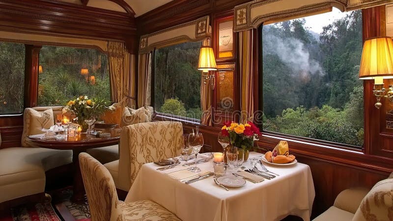 Luxury Train Dining, Andean Mountain View, Romantic Setting Stock Photo ...