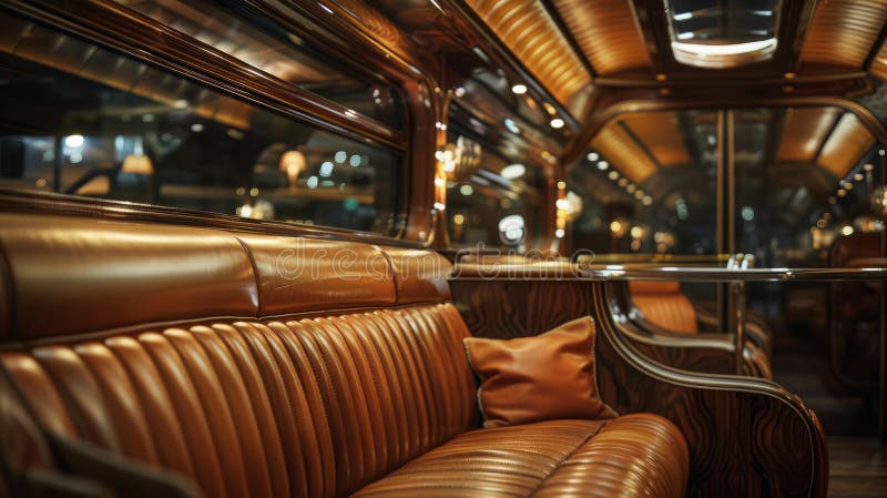 Luxury Train Interior with Leather Seats and Retro Design Stock Image ...