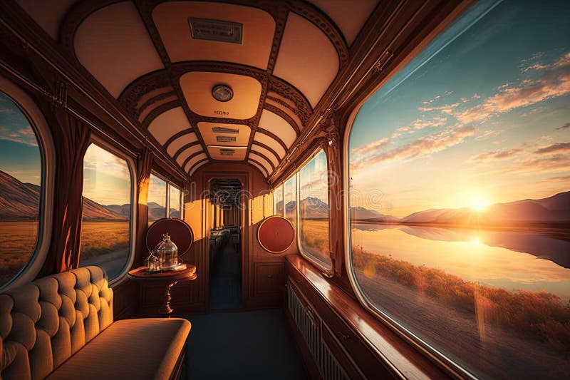 Luxury Train, with View of the Sunset, during Long Journey Stock ...
