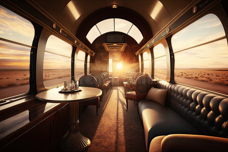 Luxury Train, with View of the Sunset, during Long Journey Stock ...