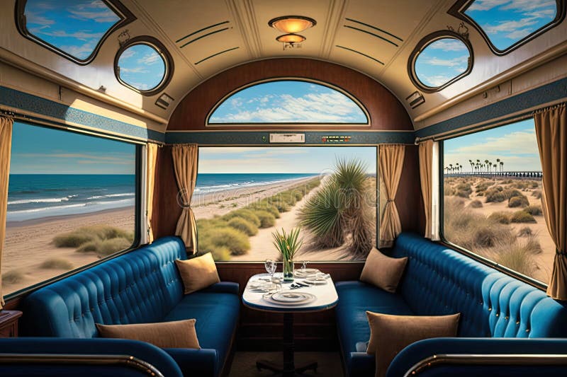 Luxury Train, with Views of the Beach and Blue Water, on Vacation ...