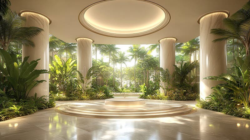 Luxury Tropical Atrium with Lush Greenery and Elegant Architecture ...