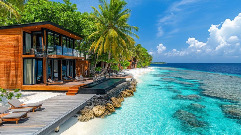 Luxury Tropical Beach Villa with Ocean View Stock Illustration ...