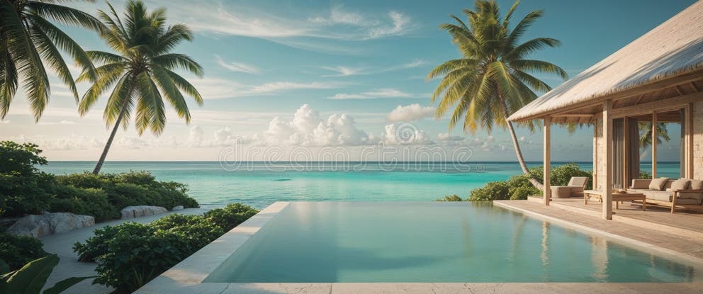 Luxury Tropical Oceanfront Cabins with Pools Stock Photo - Image of ...