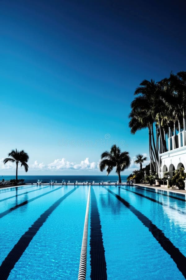 Luxury Tropical Poolside Resort with Palm Trees and Ocean View Stock ...