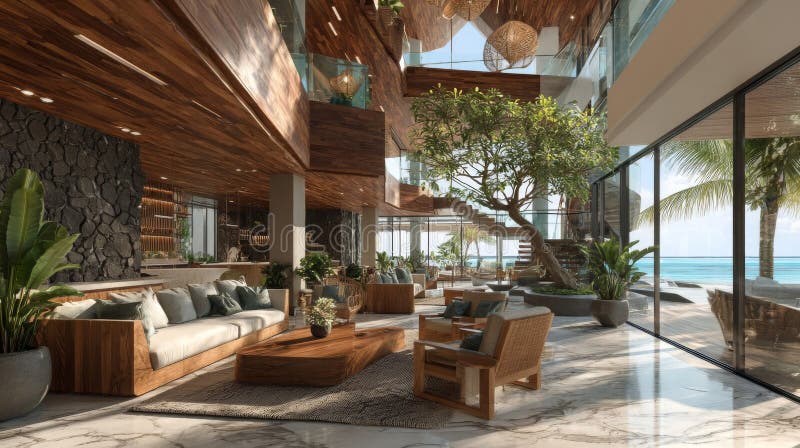 Luxury Tropical Villa Interior Design with Ocean View Stock ...