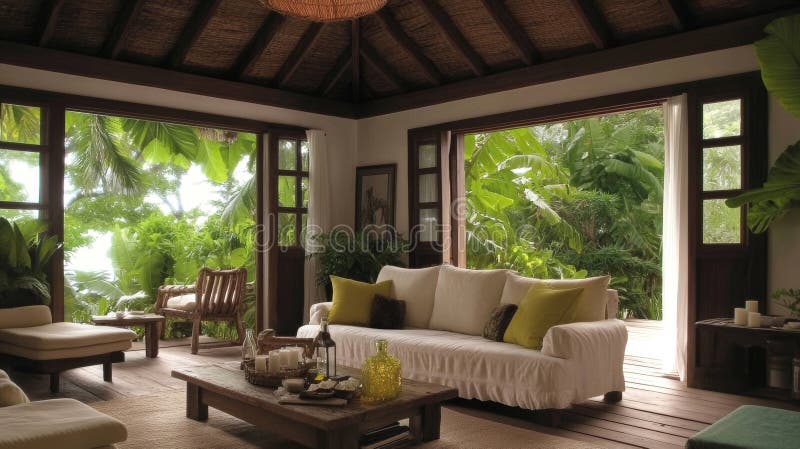 Luxury Tropical Villa Interior with an Open Plan Living Room and ...