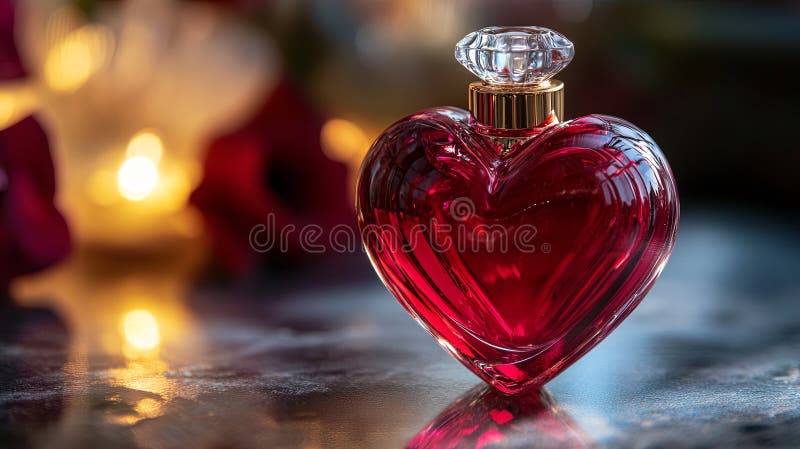 A Luxury Valentines Perfume Bottle with a Ruby-red Heart-shaped Design ...