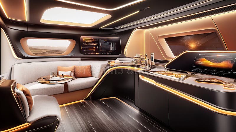 Luxury Van Interior, Desert Landscape, Sunset, Screens, Travel Stock ...