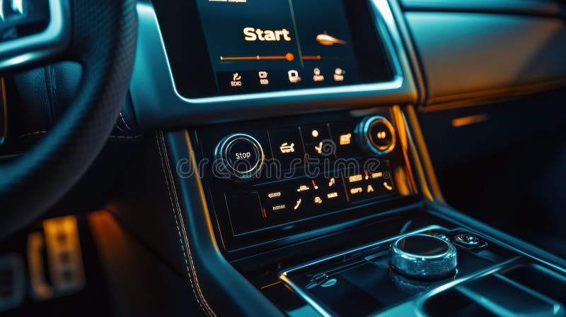 Luxury Vehicle Dashboard Showcasing Start Stop Button with Sleek ...
