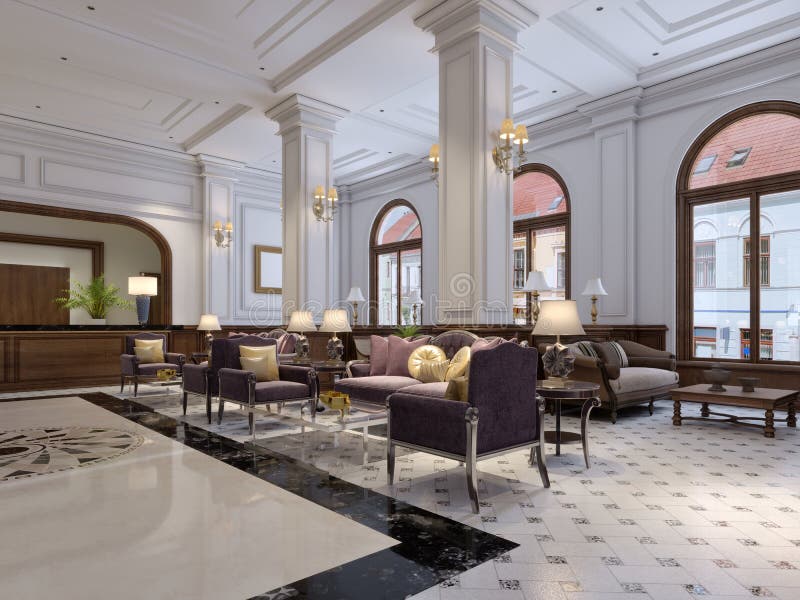 Luxury Victorian Style Hotel Lobby Interior Look Stock Illustration ...