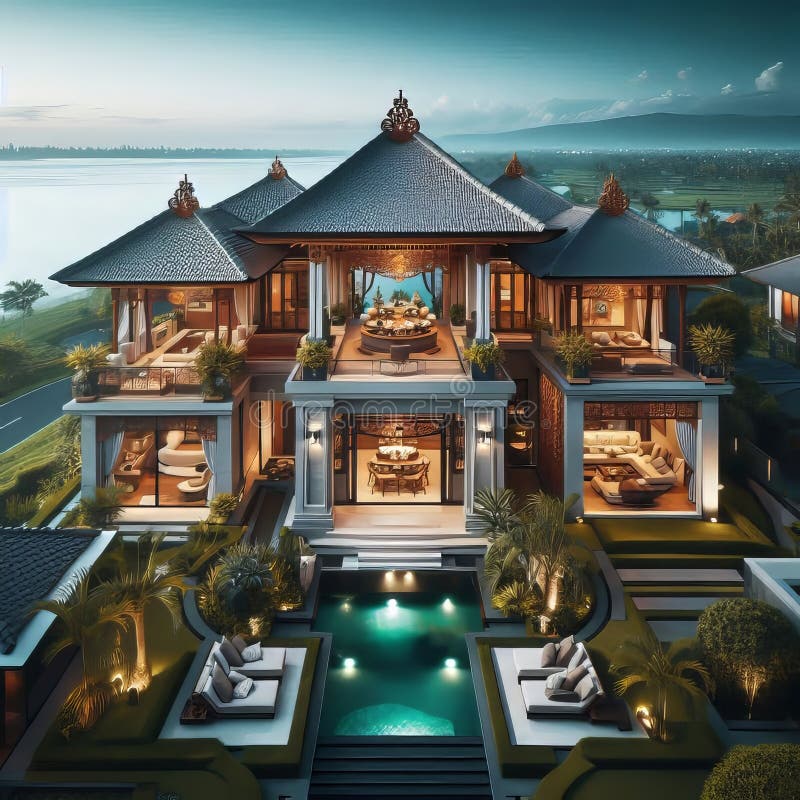 Luxury villa in Bali style stock photo. Image of relax - 323542376