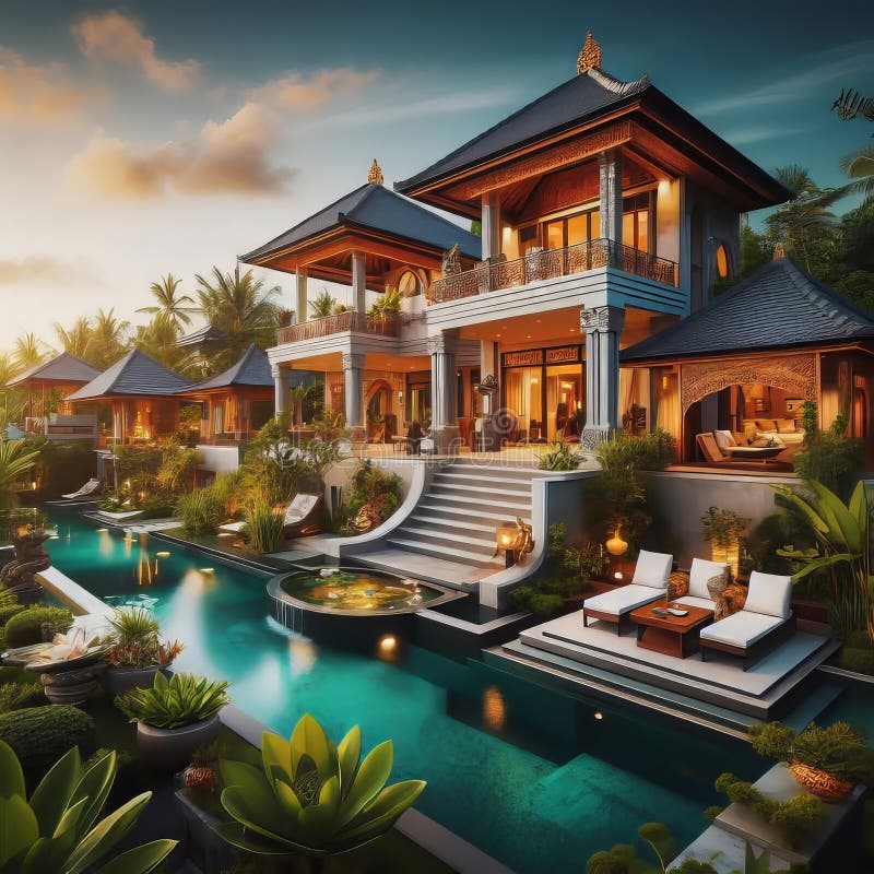 Luxury villa in Bali style stock image. Image of relaxation - 323542621