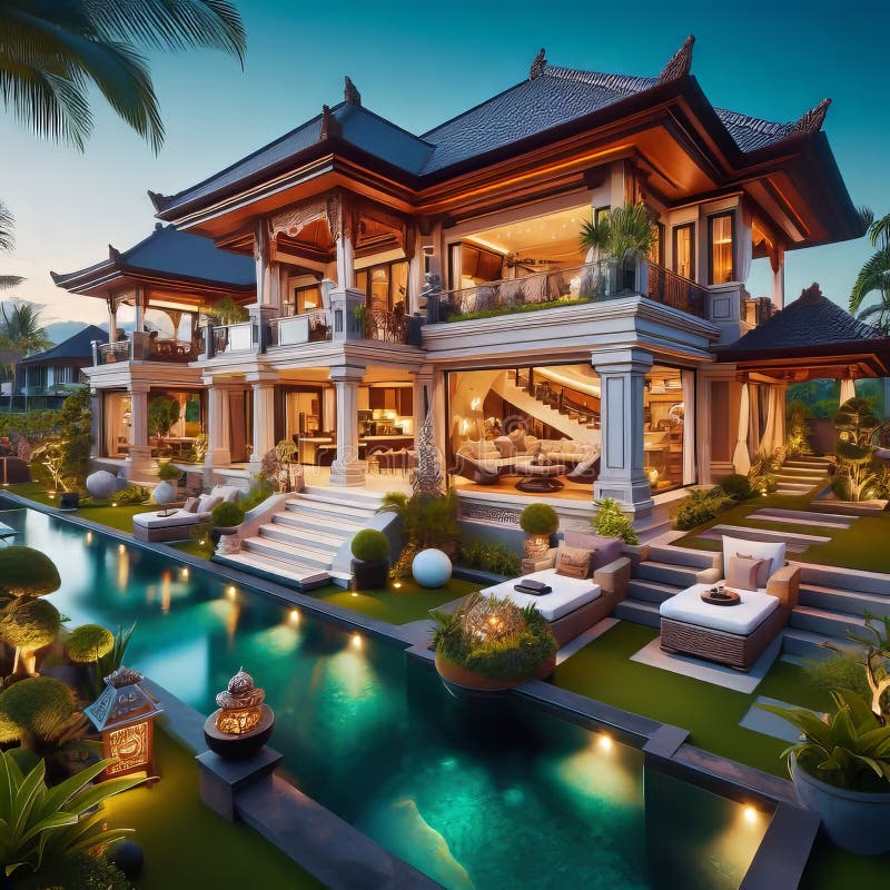 Luxury villa in Bali style stock image. Image of travel - 323543335