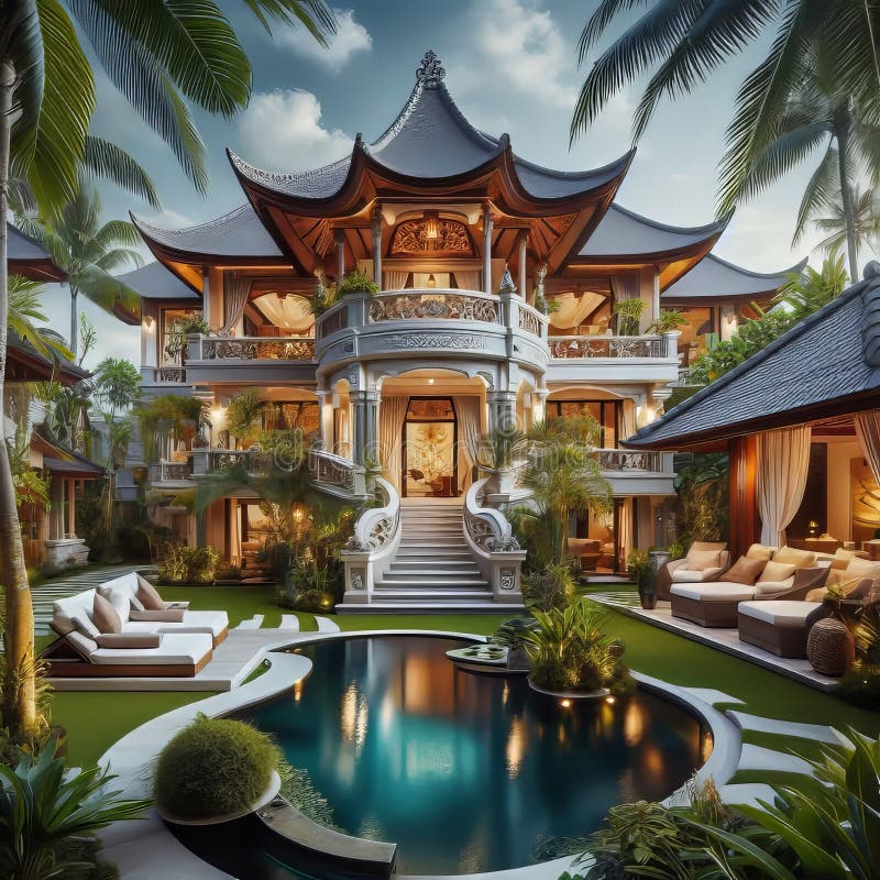 Luxury villa in Bali style stock image. Image of water - 323543661