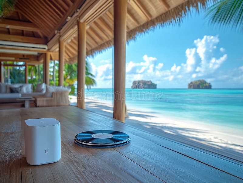 Luxury Villa Desk with Beach View Stock Illustration - Illustration of ...