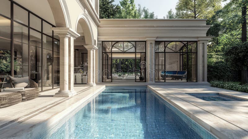 Luxury Villa with Infinity Pool and Classical Architecture Stock ...