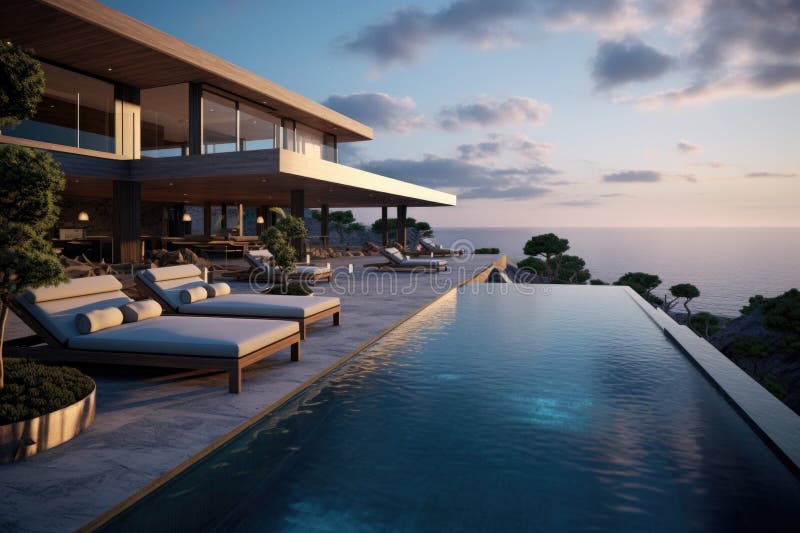 Luxury Villa with an Infinity Pool Overlooking the Sea Stock Image ...